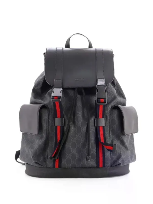 Gucci Gg Coated Canvas Large Backpack With Double Pockets