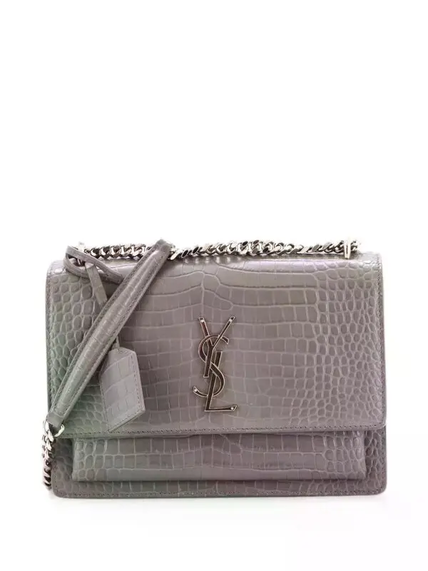Saint Laurent Sunset Medium Crocodile Embossed Leather Crossbody Bag - Grey