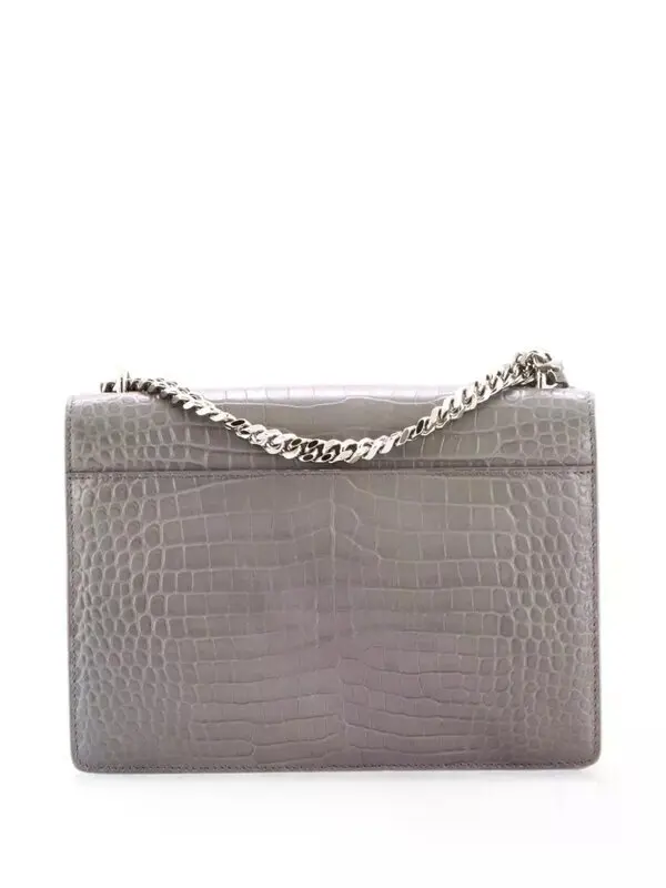 Saint Laurent Sunset Medium Crocodile Embossed Leather Crossbody Bag - Grey