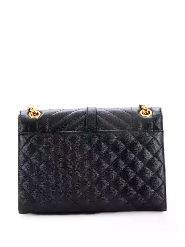 Saint Laurent Classic Monogram Envelope Satchel Mixed Matelasse Leather Medium Shoulder Bag - Black