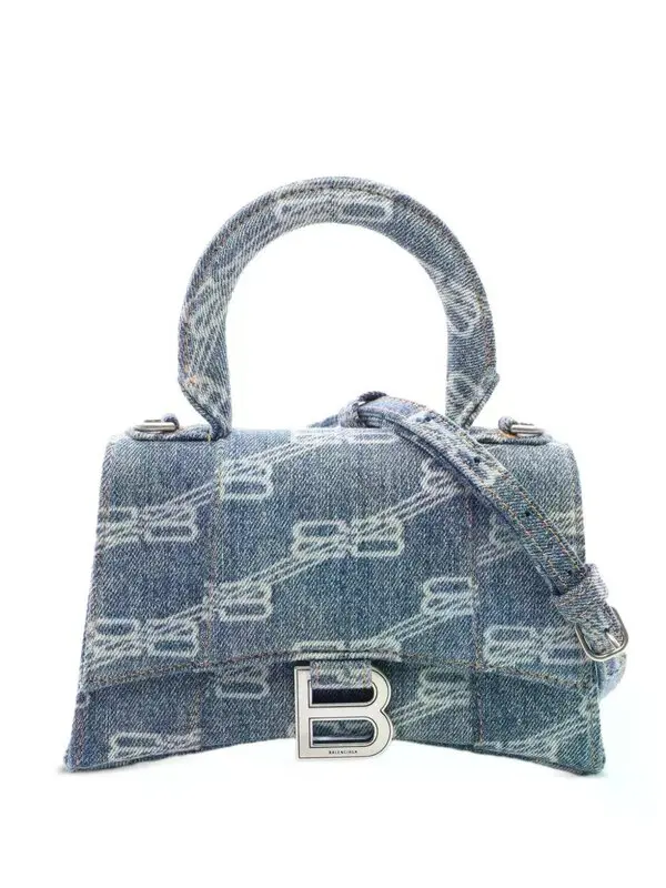 Balenciaga Hourglass Bb Monogram Denim Handbag - Blue