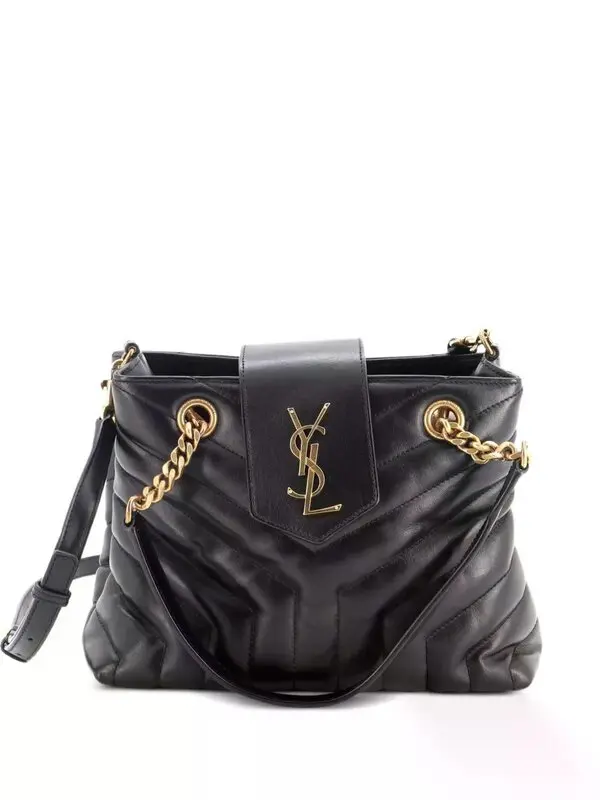 Saint Laurent Loulou Matelassé Chevron Leather Small Tote Bag - Black