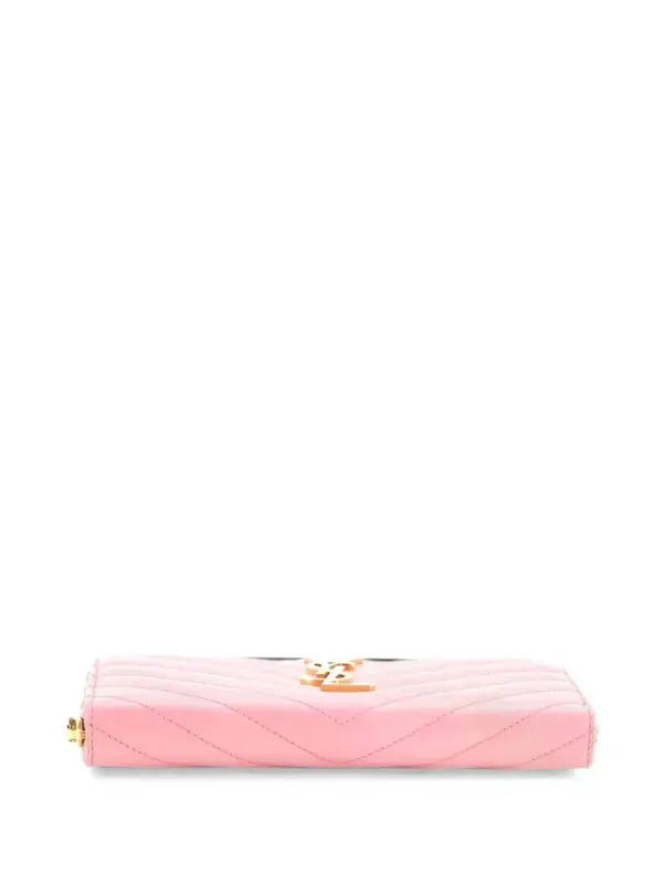 Saint Laurent Classic Monogram Zip Around Wallet Matelasse Chevron Leather Small Wallets