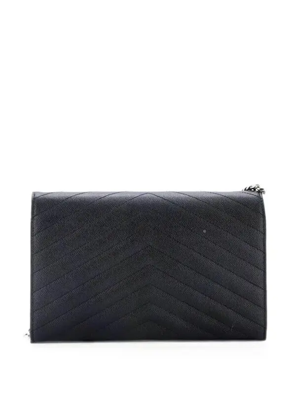 Saint Laurent Classic Monogram Wallet On Chain Matelasse Chevron Leather Medium Crossbody Bag - Black