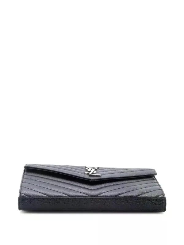 Saint Laurent Classic Monogram Wallet On Chain Matelasse Chevron Leather Medium Crossbody Bag - Black