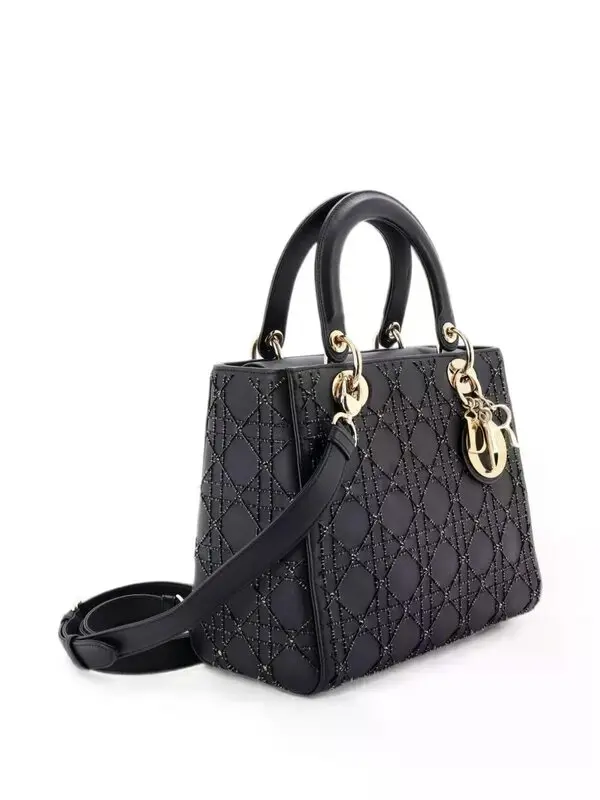 Dior Lady Beaded Cannage Quilt Leather Satchel
