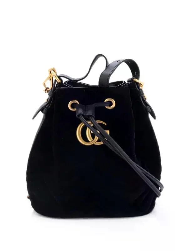 Gucci Gg Marmont Matelassé Velvet Small Bucket Bag - Black