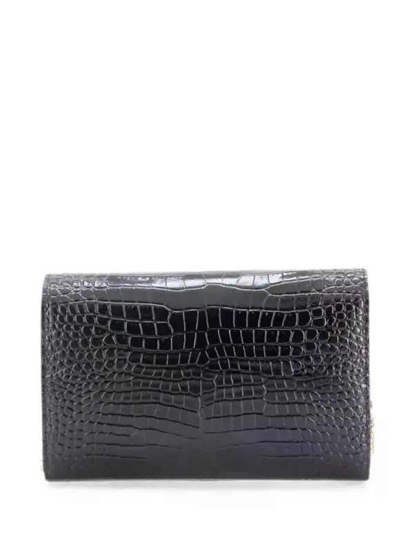 Saint Laurent Crocodile Embossed Leather Monogram Flap Wallet