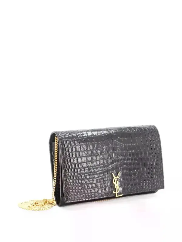 Saint Laurent Crocodile Embossed Leather Monogram Flap Wallet