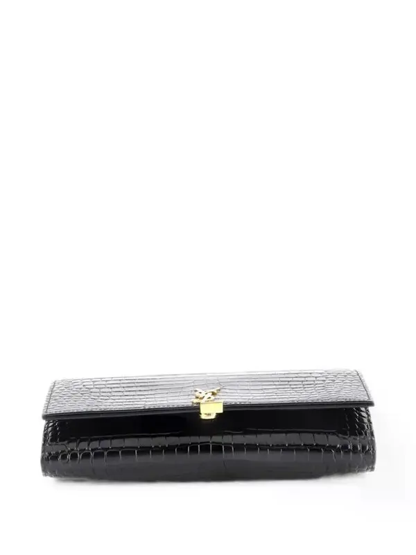 Saint Laurent Crocodile Embossed Leather Monogram Flap Wallet