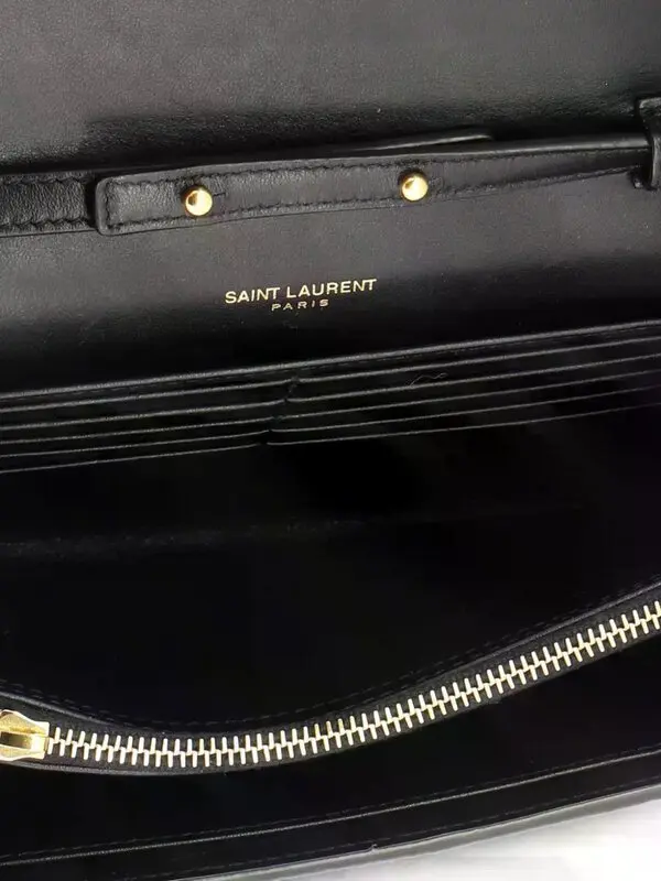 Saint Laurent Crocodile Embossed Leather Monogram Flap Wallet