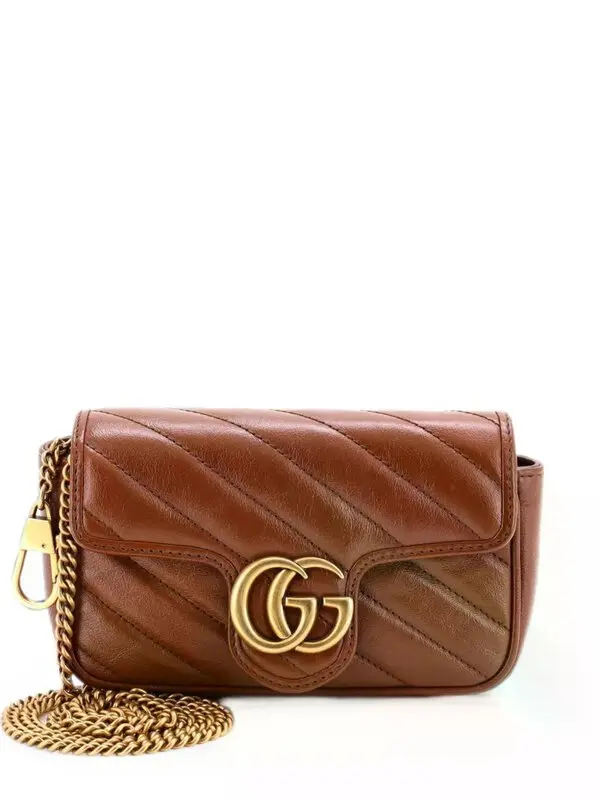 Gucci Gg Marmont Flap Bag Diagonal Quilted Leather Super Mini Crossbody Bag - Brown