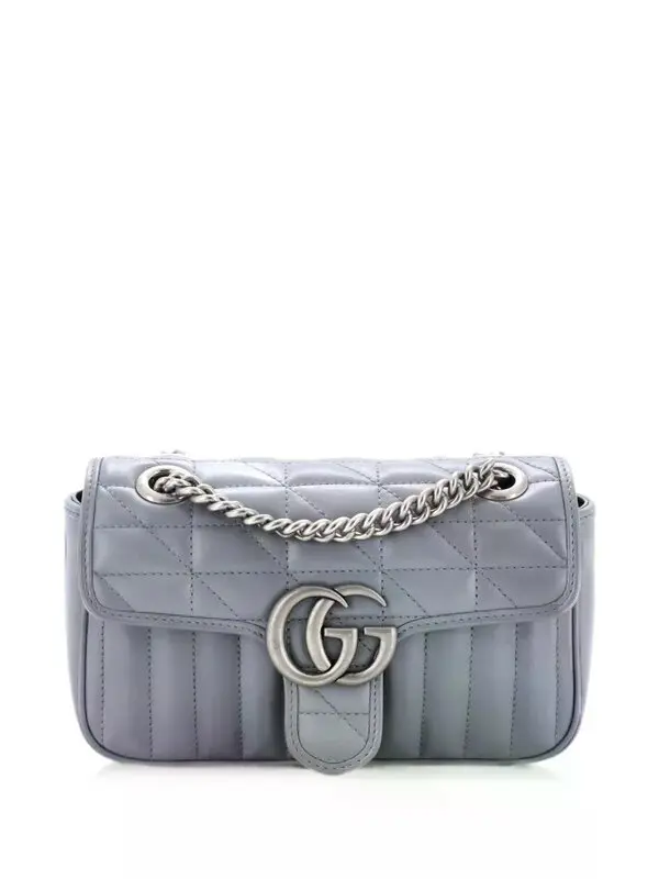 Gucci Gg Marmont Flap Bag Mixed Matelasse Leather Mini Shoulder Bag - Grey