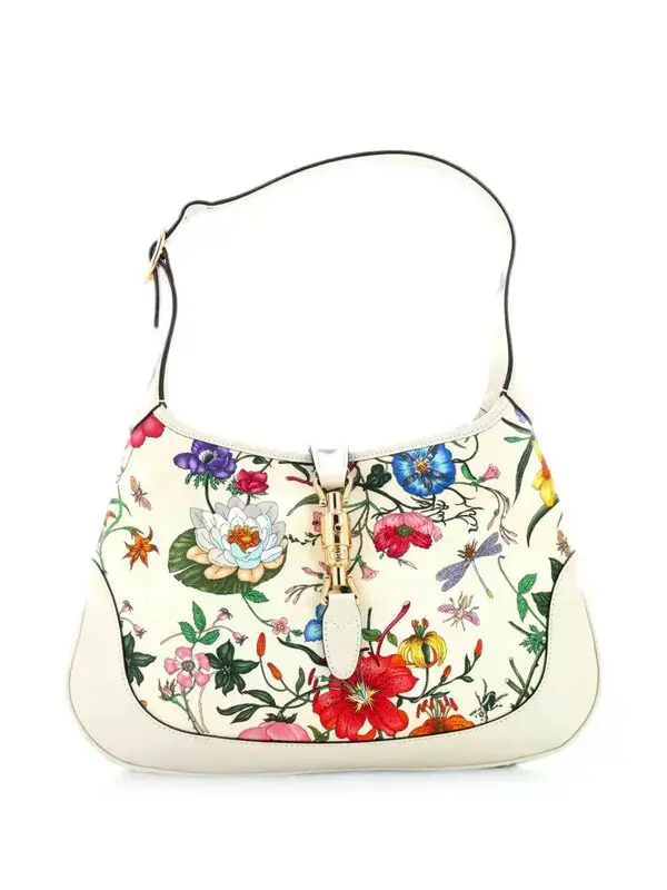 Gucci Jackie Flora Canvas Leather Medium Hobo Bag