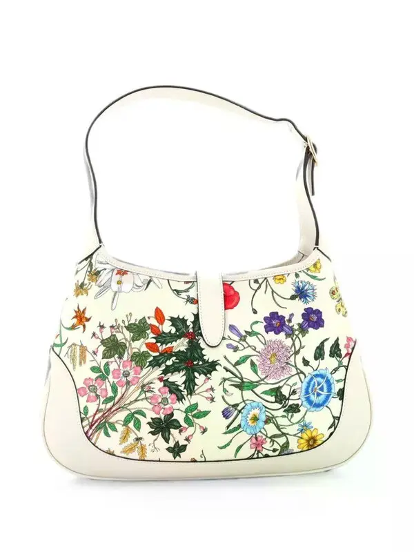 Gucci Jackie Flora Canvas Leather Medium Hobo Bag