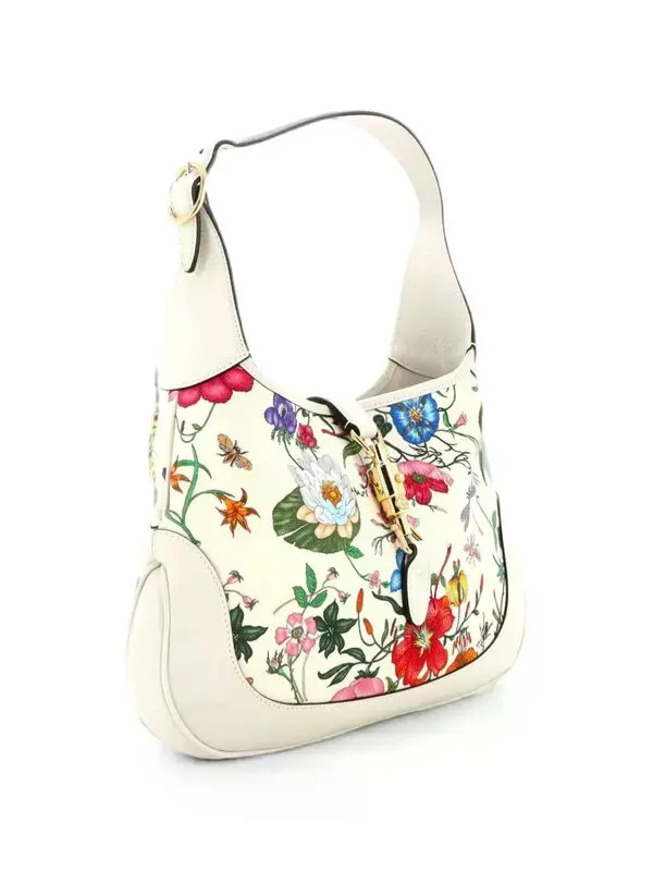 Gucci Jackie Flora Canvas Leather Medium Hobo Bag