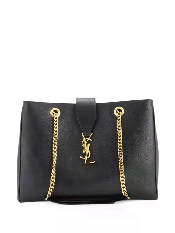 Saint Laurent Classic Monogram Shopper Leather Tote Bag - Black