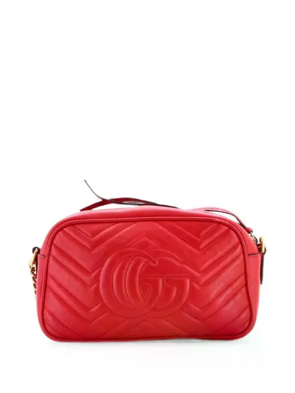 Gucci Gg Marmont Shoulder Bag Matelasse Leather Small Crossbody Bag - Red