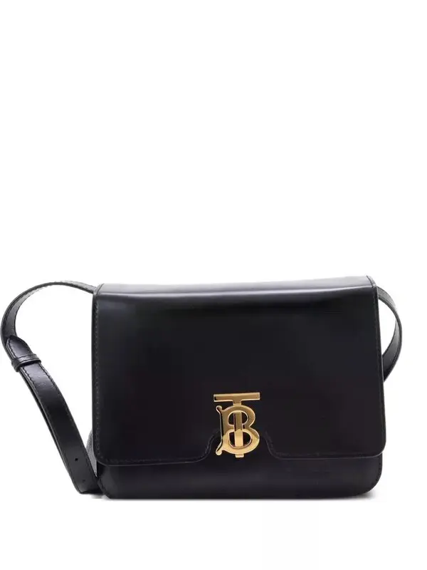 Burberry Tb Flap Leather Medium Crossbody Bag - Black
