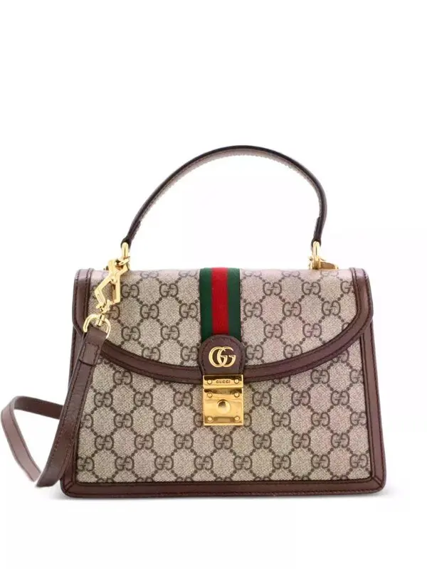 Gucci Ophidia Flap Top Handle Bag Gg Coated Canvas - Brown