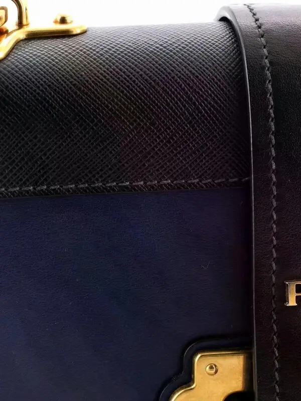 Prada Cahier Leather And Saffiano Leather Small Crossbody Bag - Blue