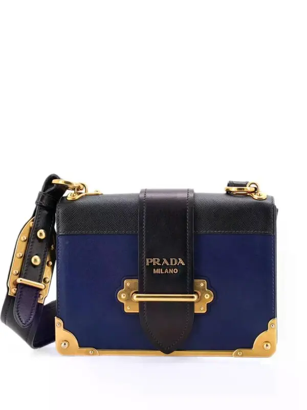 Prada Cahier Leather And Saffiano Leather Small Crossbody Bag - Blue