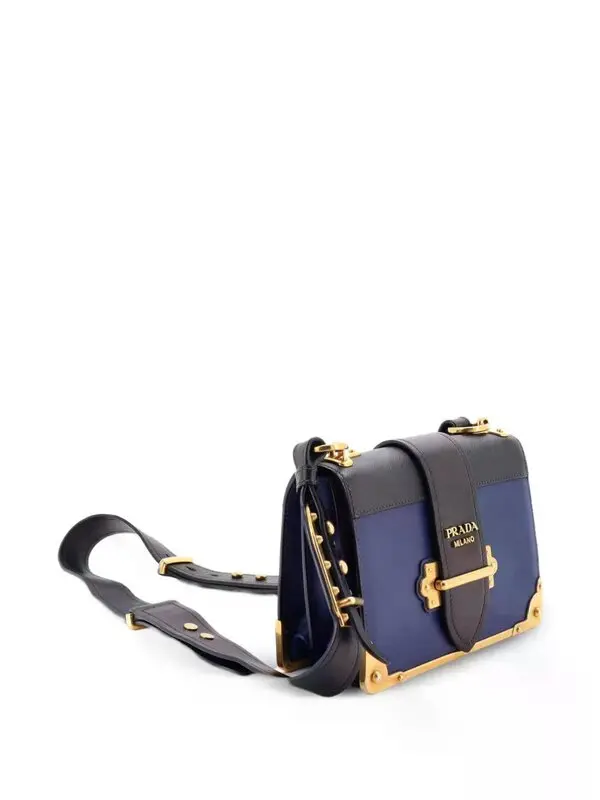 Prada Cahier Leather And Saffiano Leather Small Crossbody Bag - Blue