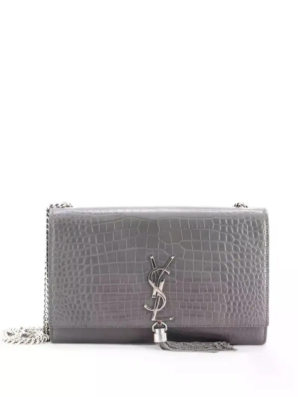 Saint Laurent Monogram Tassel Crocodile Embossed Leather Medium Crossbody Bag
