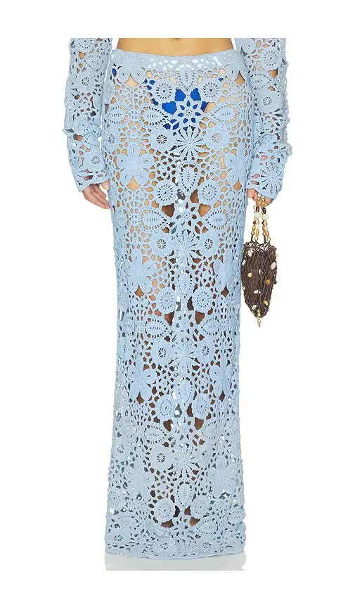 SNDYS. Tala Crochet Maxi Skirt In . Also - Blue