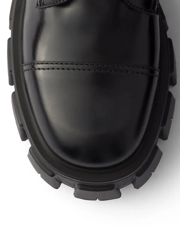 Prada Monolith Leather And Re-nylon Combat Boots With Pouch