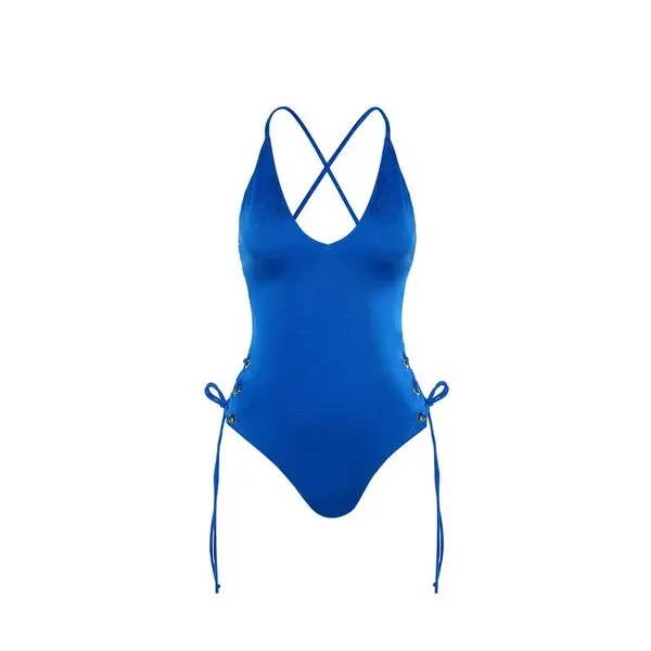 CHERINA BEACHWEAR LLC Ibiza Plunge One-piece Swimsuit - Blue