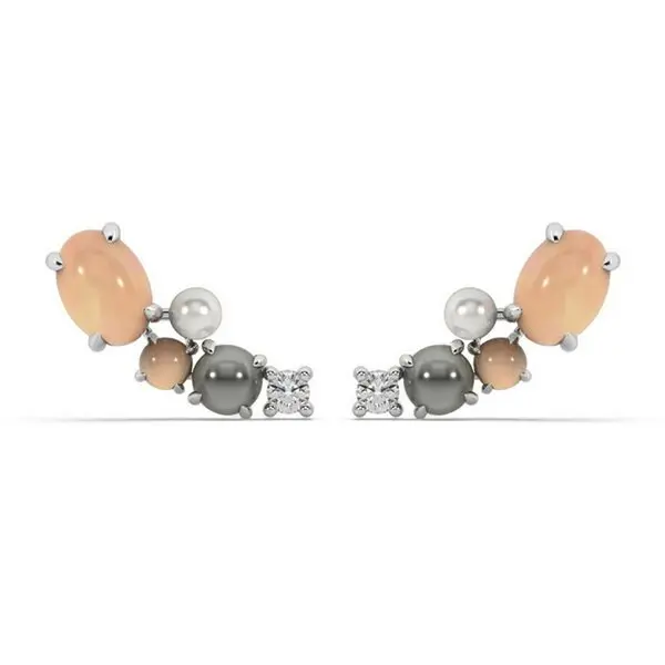 ONI Rose Quartz, Pearl & Moonstone Cluster Quinta-studs - Silver