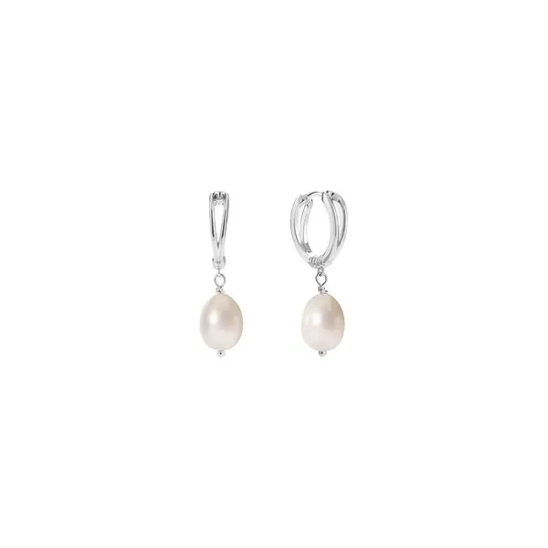 VANCHI Freshwater Pearl Charm Hoop Earrings - Silver