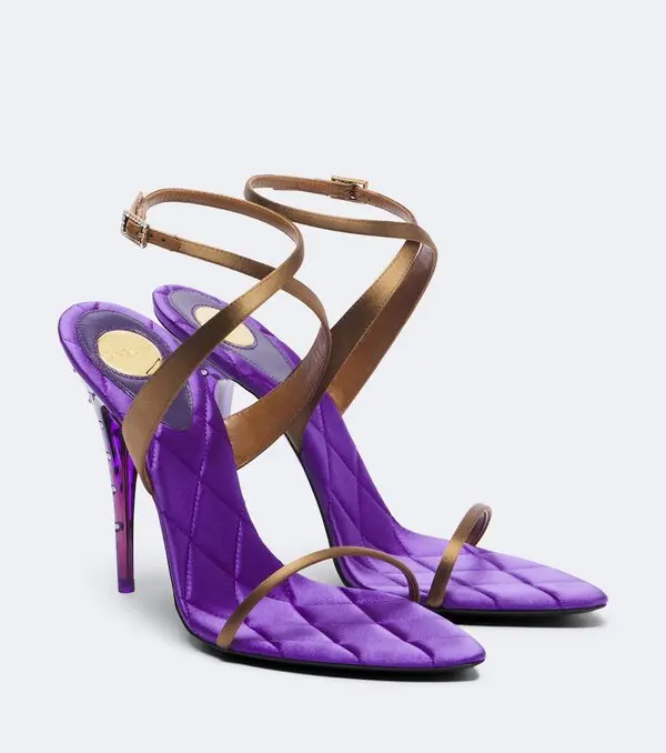 Saint Laurent Ivresse Embellished Quilted Satin Sandals - Multicoloured
