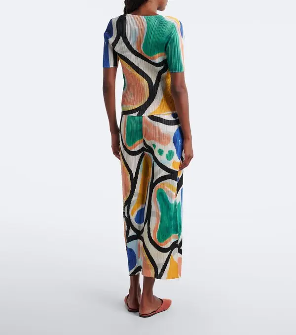 Issey Miyake Printed Wide-leg Pleated Trousers - Multicoloured