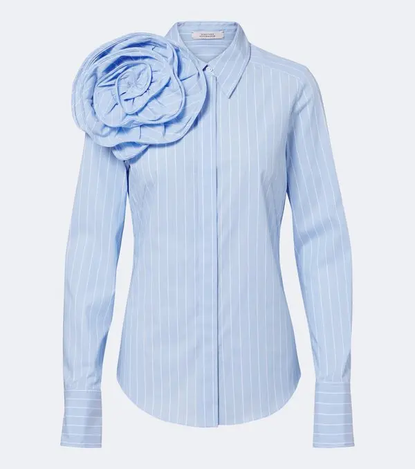 Dorothee Schumacher Striped Power Floral-applique Cotton-blend Shirt - Blue