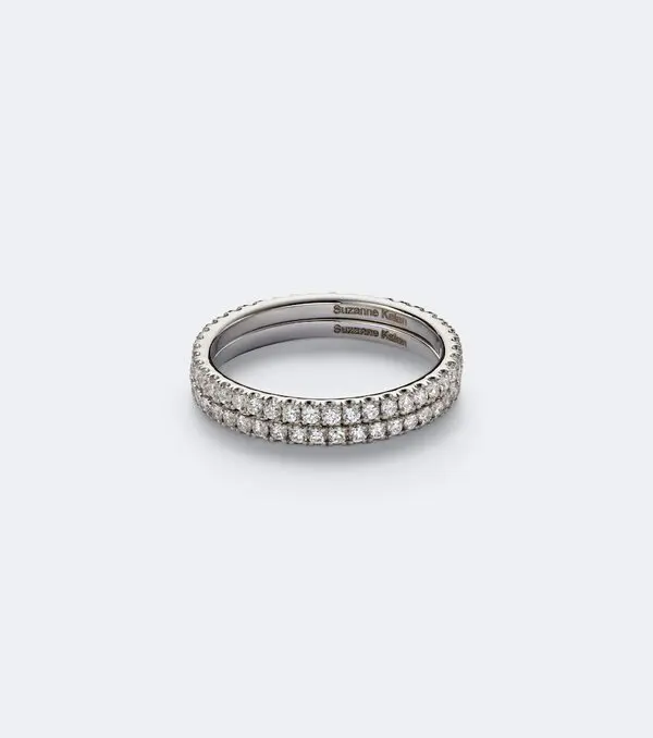 SUZANNE KALAN Midi 18kt White Gold Tech Ring Jackets With Diamonds - Silver