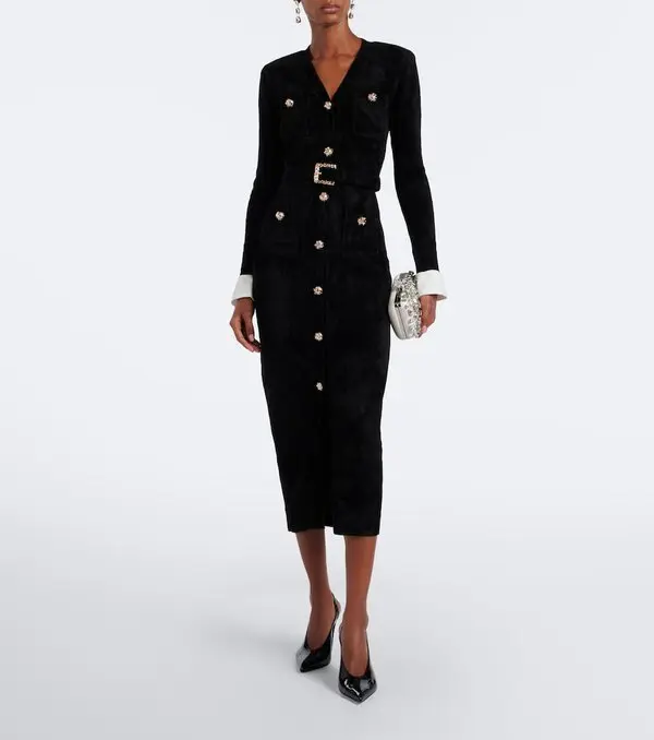SELF-PORTRAIT Belted Chenille Midi Dress