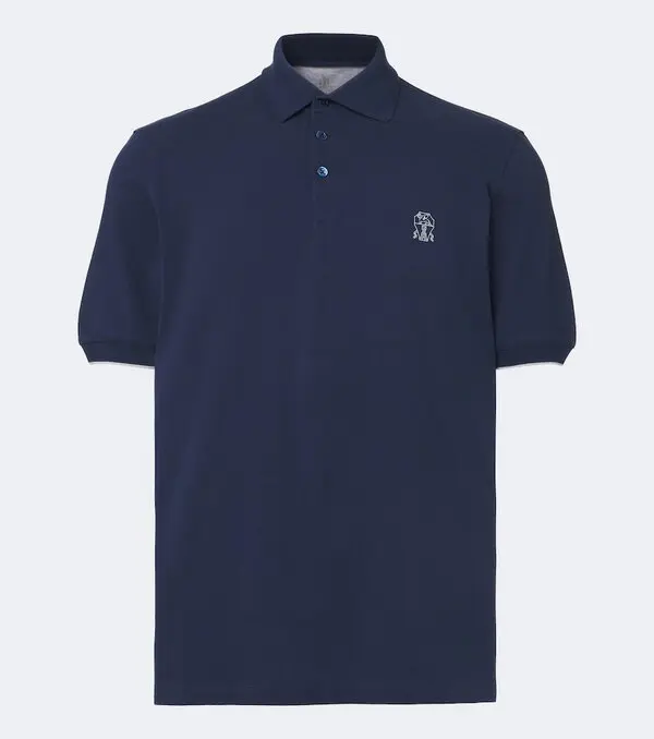 Brunello Cucinelli Logo Cotton Pique Polo Shirt - Blue