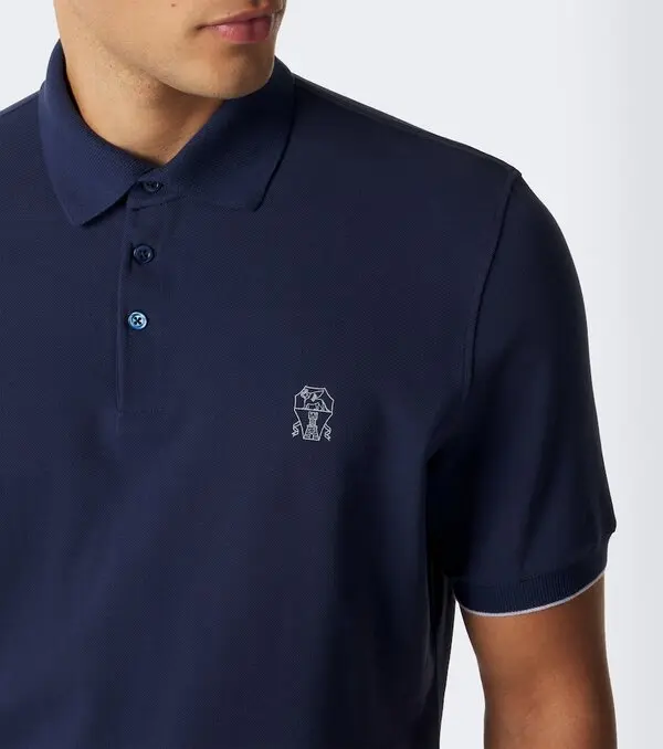 Brunello Cucinelli Logo Cotton Pique Polo Shirt - Blue