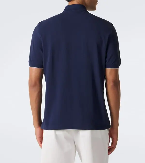 Brunello Cucinelli Logo Cotton Pique Polo Shirt - Blue