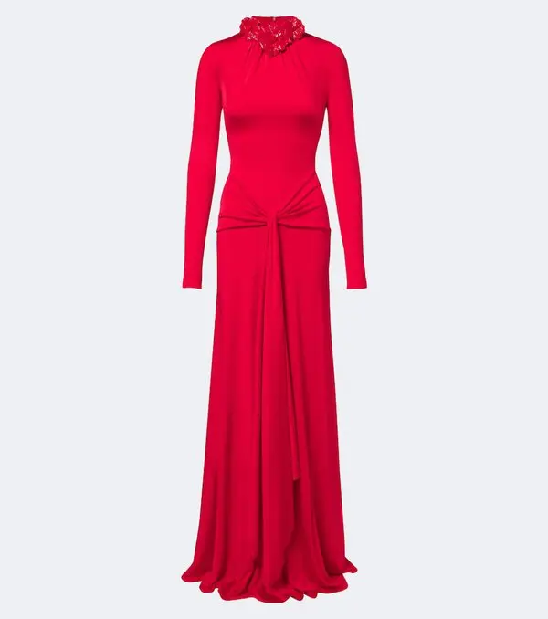 David Koma Draped Floral-applique Gown