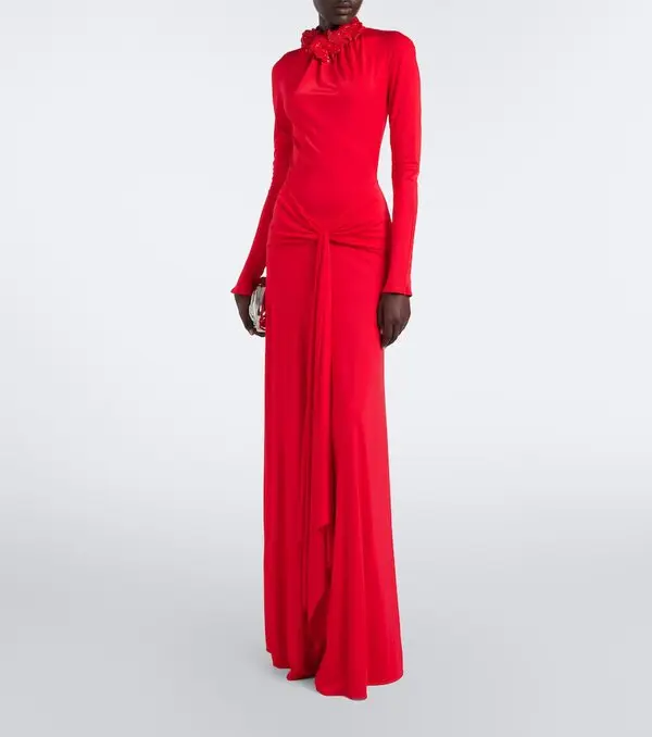 David Koma Draped Floral-applique Gown