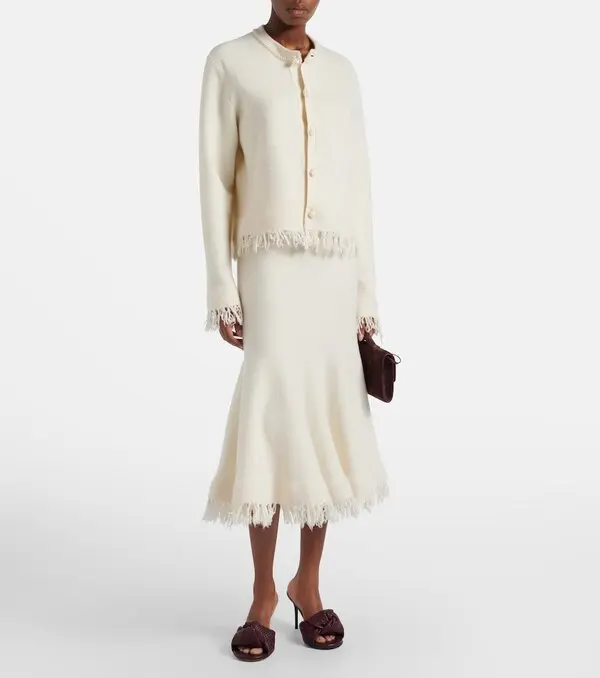 Bottega Veneta Fringed Wool Midi Skirt