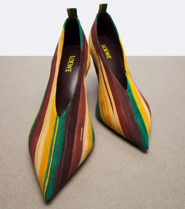 Loewe Origami Cubic Striped Suede Pumps