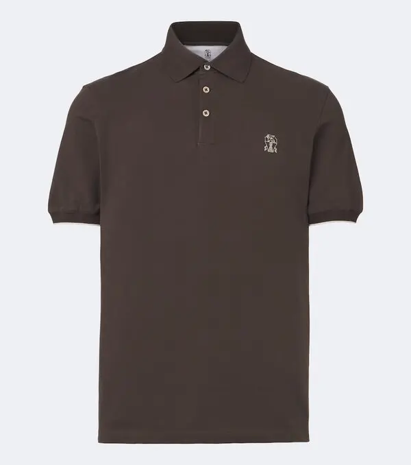 Brunello Cucinelli Logo Cotton Pique Polo Shirt - Brown