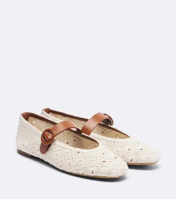 AQUAZZURA Loom Macrame Mary Jane Flats - Beige