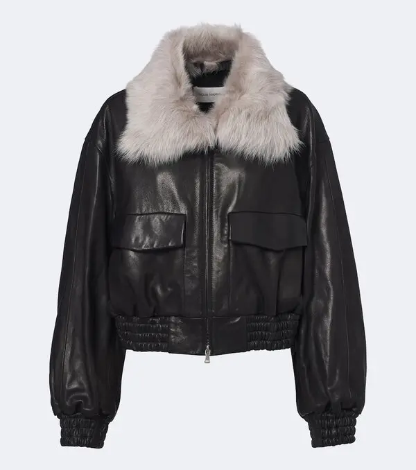 Nour Hammour Shearling-trimmed Leather Blouson Jacket