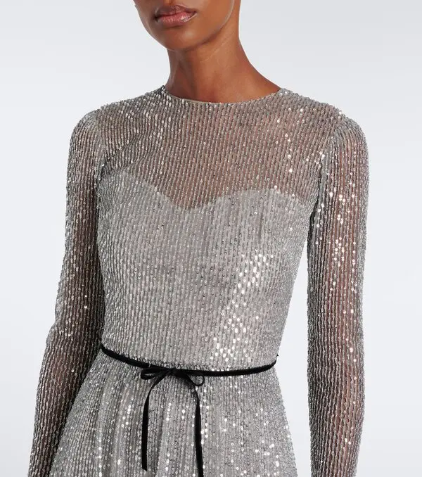 Monique Lhuillier Bow-detail Sequined Tulle Gown