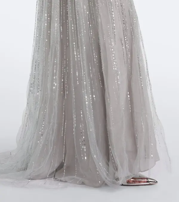 Monique Lhuillier Bow-detail Sequined Tulle Gown